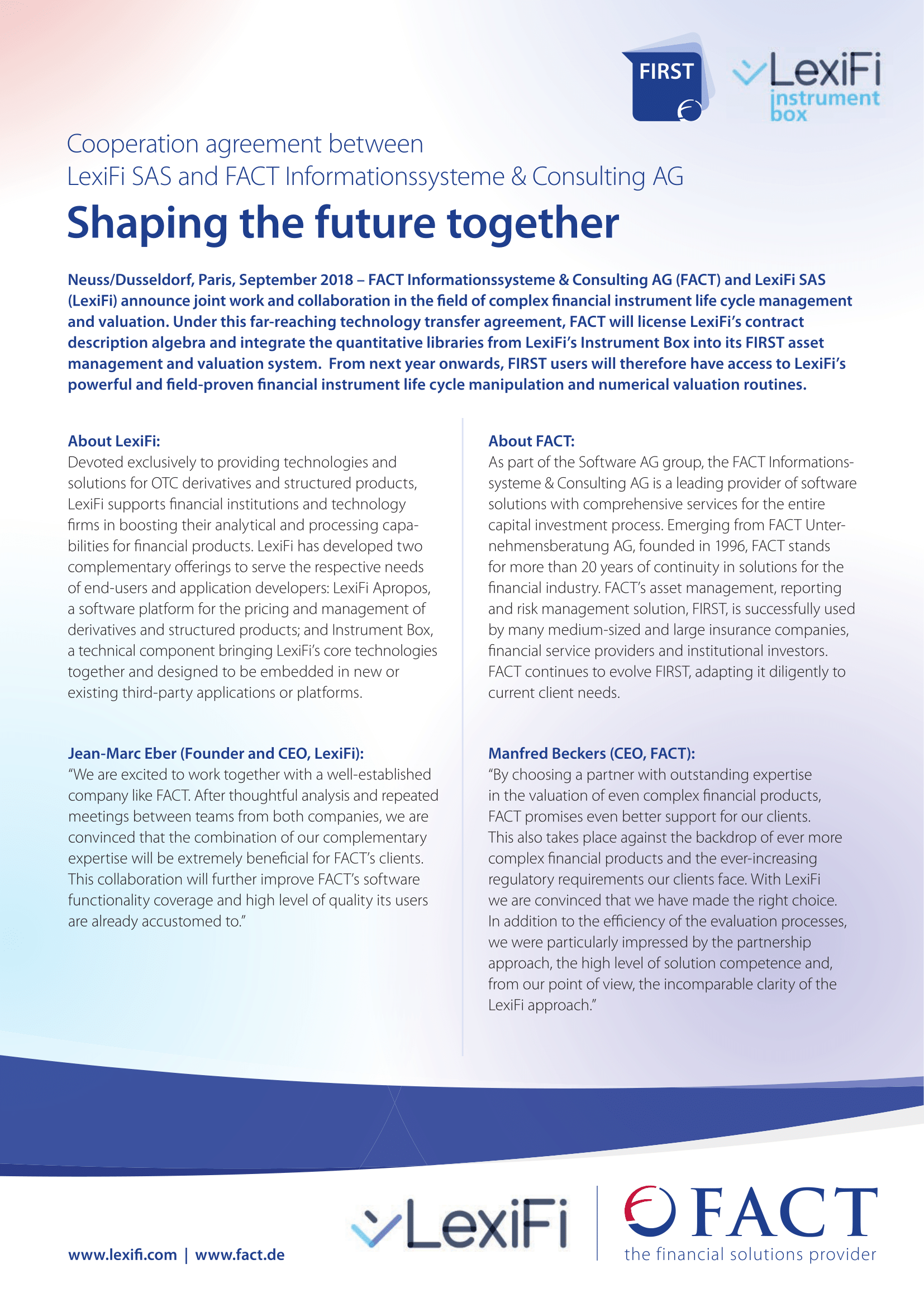 Cooperation agreement between LexiFi SAS and FACT | LexiFi